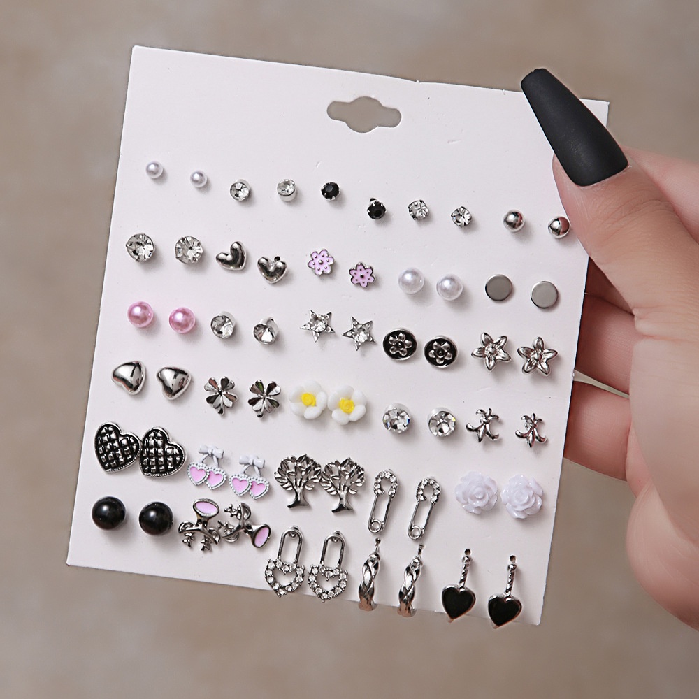 30pair/set Korean Style Simple Rhinestone Star Stud Earring for Girls ...