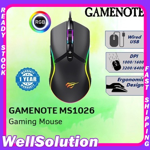 Gamenote MS1026 RGB Gaming Mouse, 6400K DPI, Ergonomic Design, Backward ...