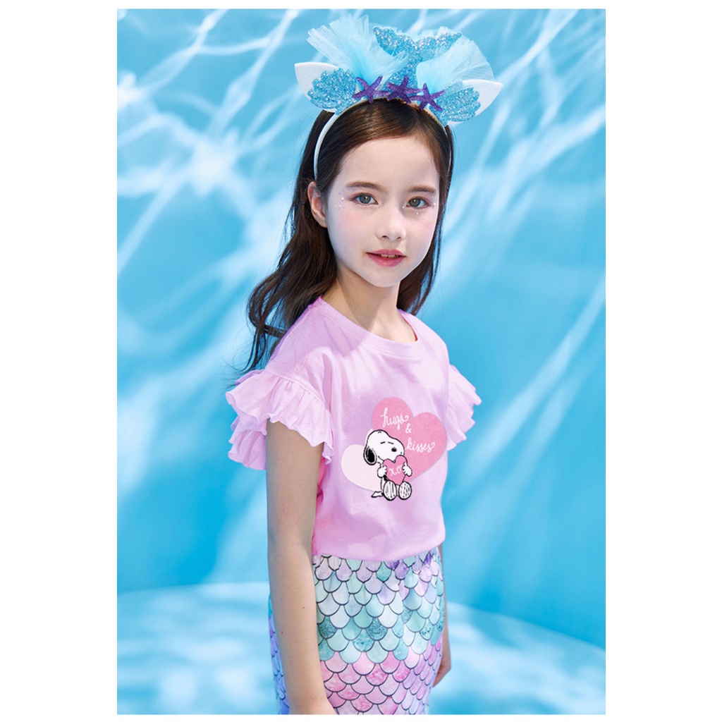 6Y-16Y snoopy mermaid tail Ariel princess top and skirt set suits teen ...