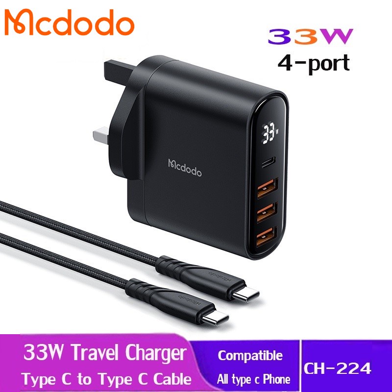 Mcdodo 33W Travel charger 3USB+PD Fast Charging For iP 14 Pro Max 13 12 11 XR 8 7 6 CH-224 ...