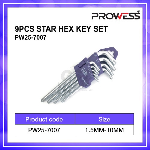 Prowess 9 Pcs Star/Ball Point hex Allen Key Set 1.5MM-10MM | Star Allen ...