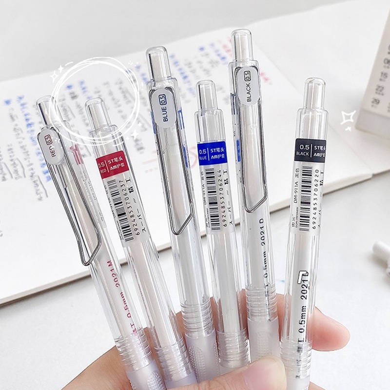 Domi Minimalist Transparent 0.5mm Gel Pen Quick Dry Black/Red/Blue Ink ...
