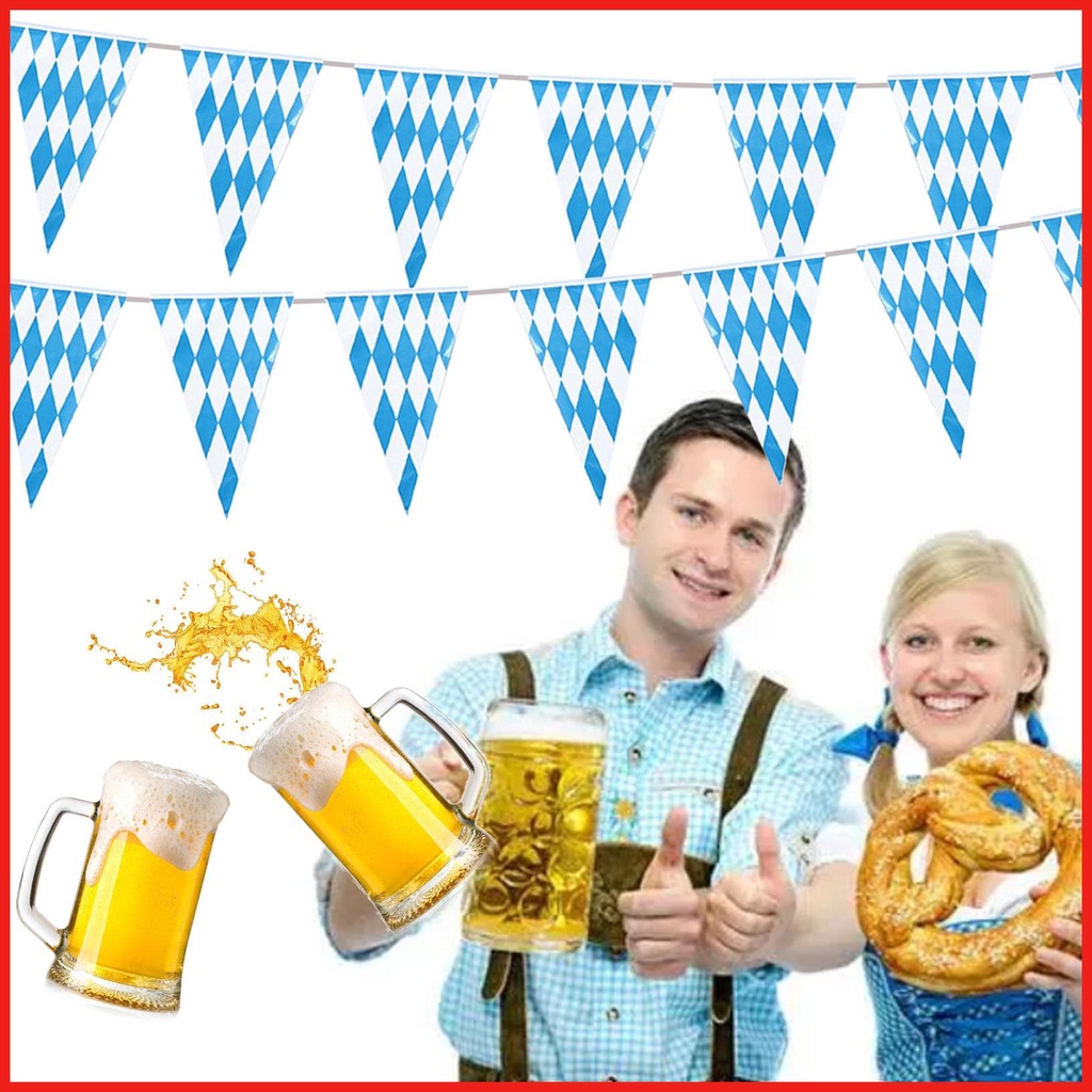 Oktoberfest Decorations Bavarian Check Flag Welcome Banner for German ...