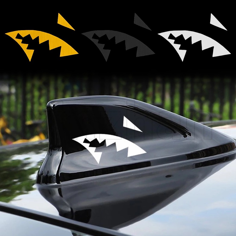 1 Pair Creative Car Shark Fin Sticker Reflective Shark Teeth Antenna ...