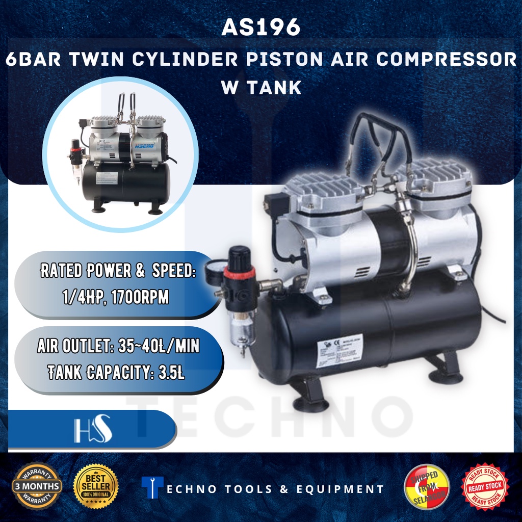 HAOSHENG AS196 Twin Cylinder Piston Airbrush Compressor Only (No ...