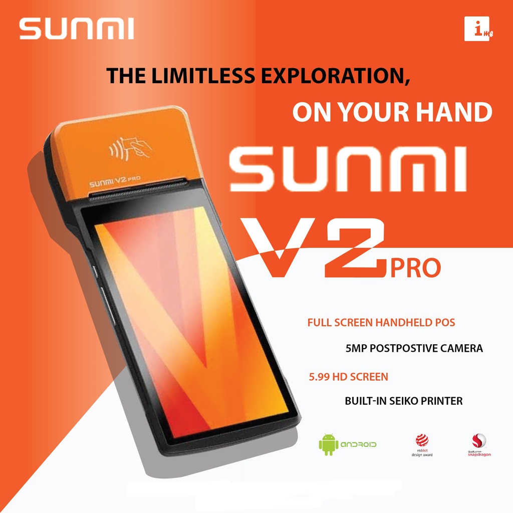 SUNMI V2 PRO(2GB) Genuine International Version 4G WiFi Mobile Handheld POS Terminal Printer SRS ...