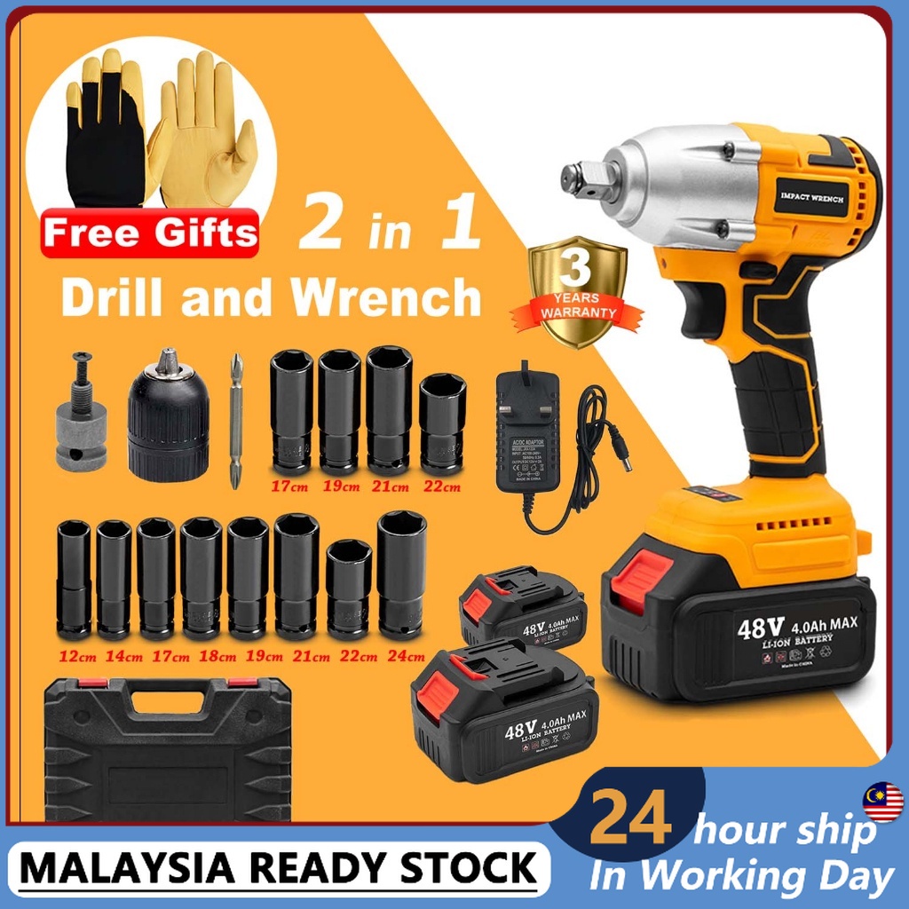 Impact Gun Impact Drill Impact Wrench Cordless Driver 2 In 1 Electric ...