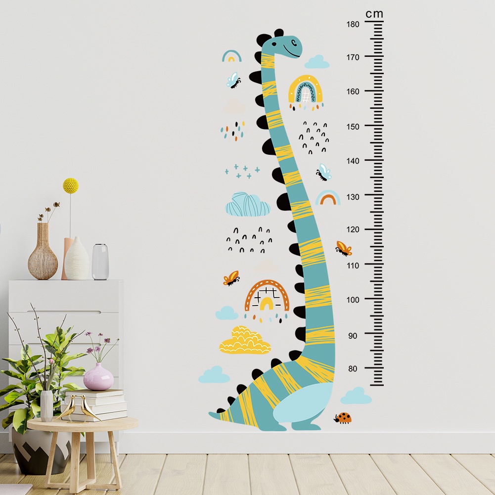 Children's Growth Chart Wall Sticker with Cartoon Dinosaur and Rainbow ...