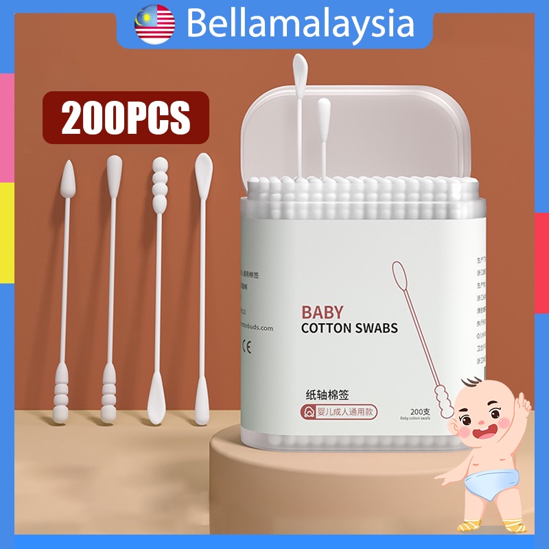 Bella Sapu Kapas 200Pcs Baby Cotton Buds Disposable Cotton Swabs Small ...