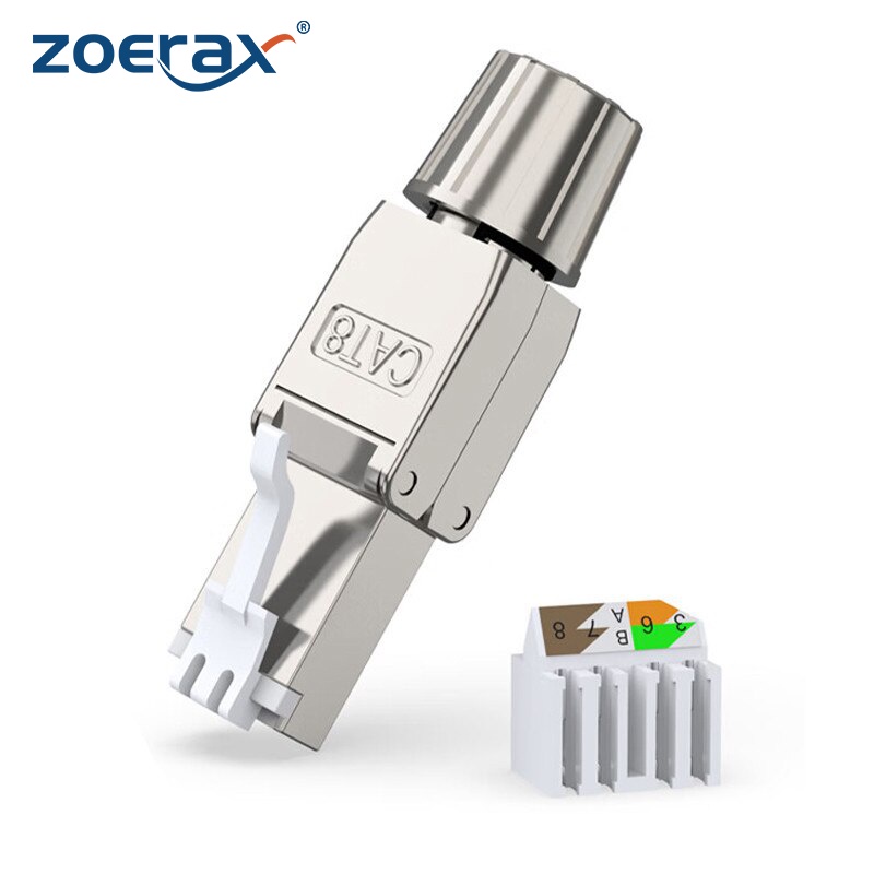 ZoeRax RJ45 Cat6A Cat7 Cat8 Connectors Tool-Free Reusable Shielded ...