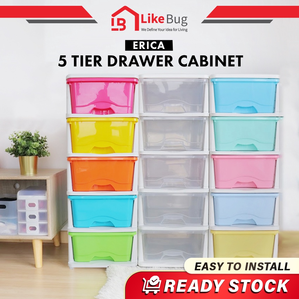 ⚡️LIKE BUG⚡️5 Tier Transparent & Mix Color Plastic Drawer Cabinet ...