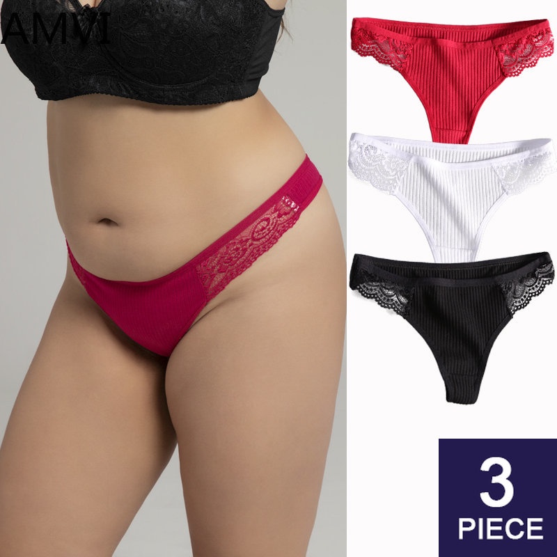 AMVI L-3XL Panty Plus Size for Women Solid Lace Sexy G-string Comfortable and Breathable Women's ...