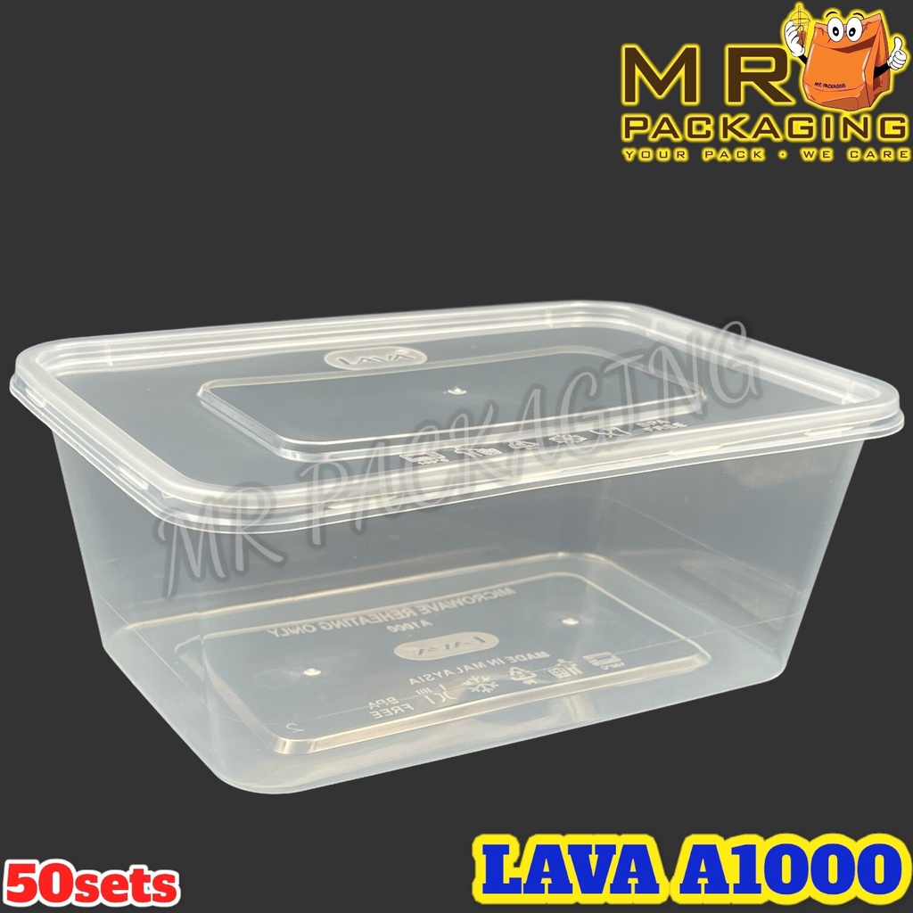 LAVA 1000ml Rectangular Container with Lid [ 50sets± ] A1000 Disposable ...