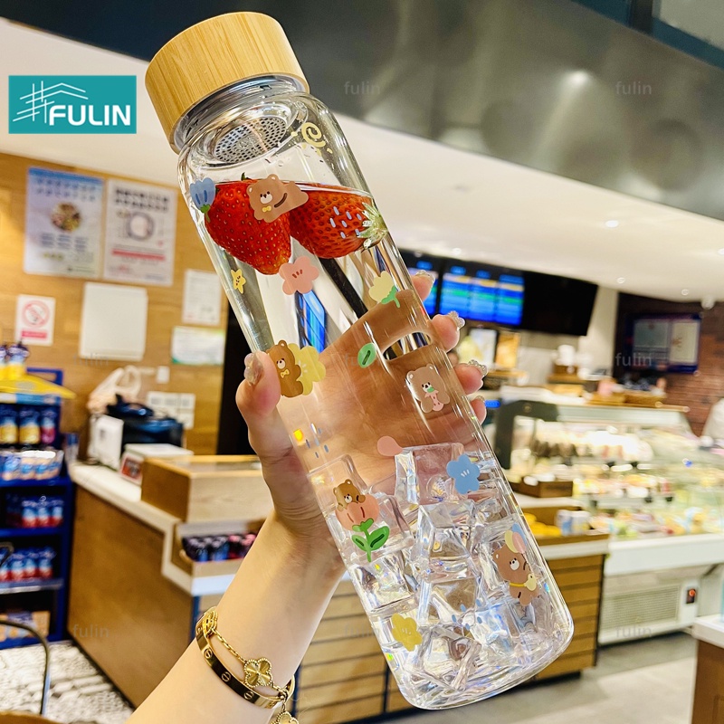 1000ml Cute Glass Water Bottle Large Capacity Transparent Glass Water ...