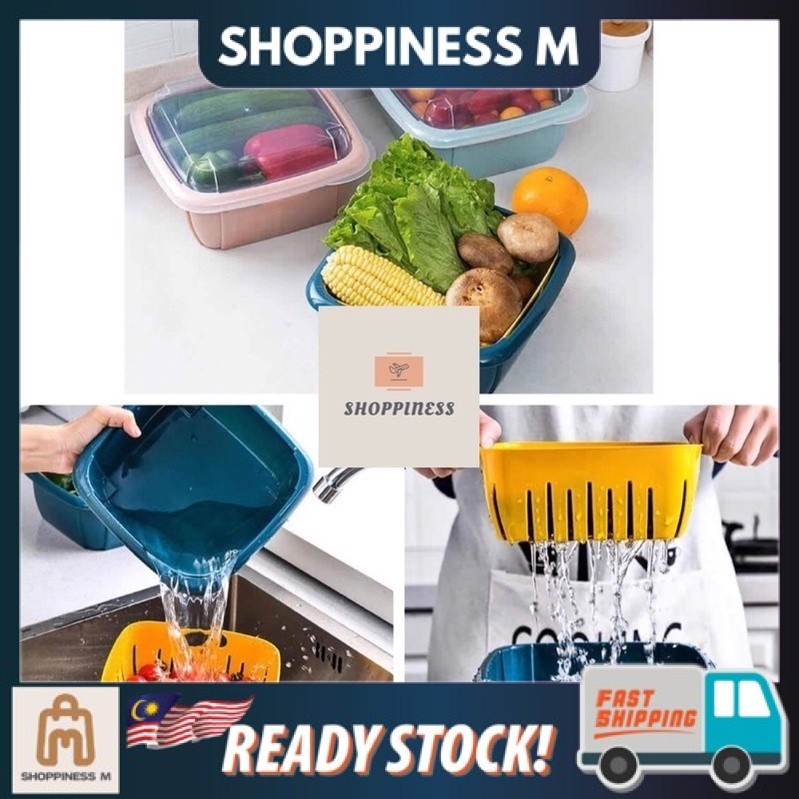 Vege Washing Plastic Basket Container Easy Rinsing 2-in-1 with cover ...