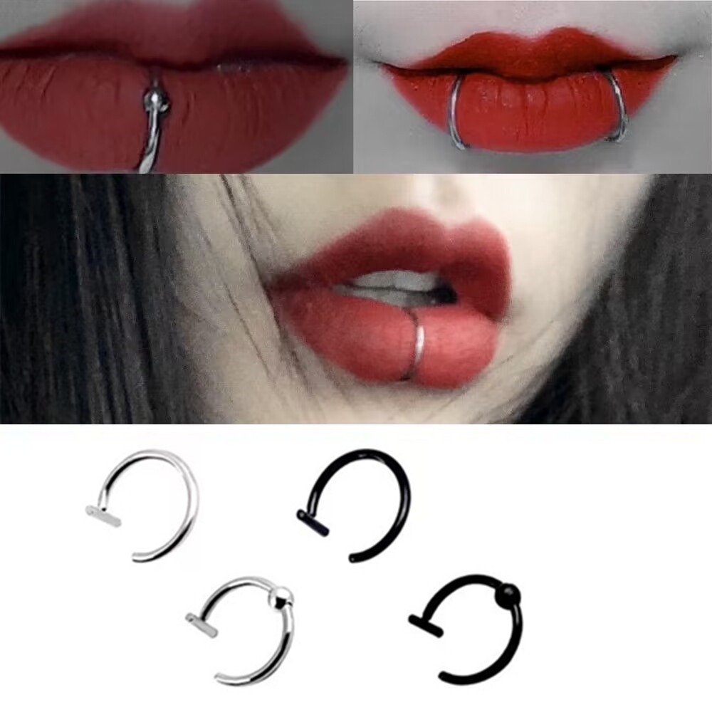 New Punk 8mm Titanium Steel Lip Rings Cuff Clip on Fake Labret Piercing ...