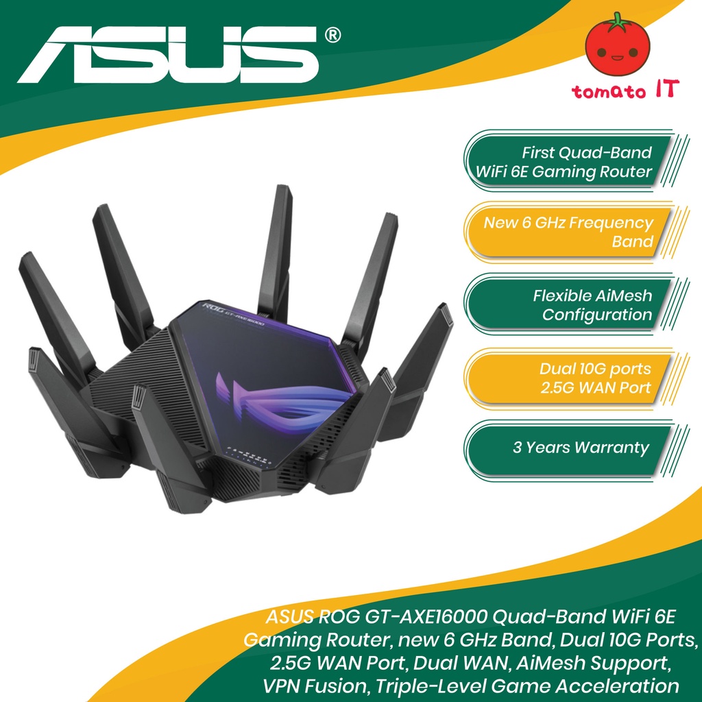 ASUS ROG Rapture GT-AXE16000 Quad-Band WiFi 6E Gaming Router | Shopee ...