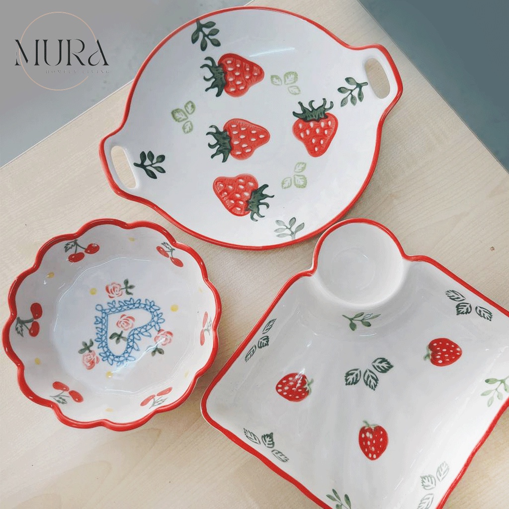 Pinggan Mangkuk Pot Strawberry Cherry Cute Nordic Style Bowl Ceramic ...