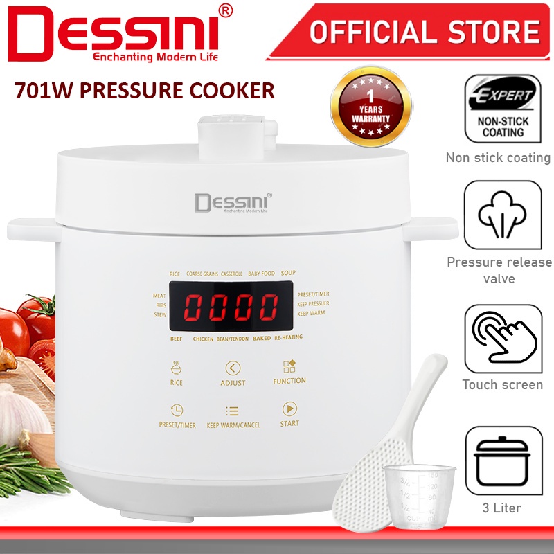 DESSINI ITALY Electric Digital 3L Pressure Cooker Non-stick Stainless ...