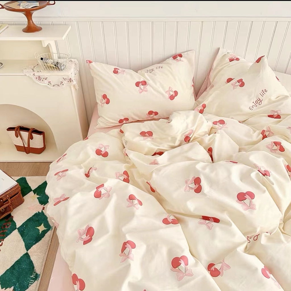 Ins Cream Cherry Fashion 4 IN 1 Bedding Sets Dormitory Bedroom Fashion ...