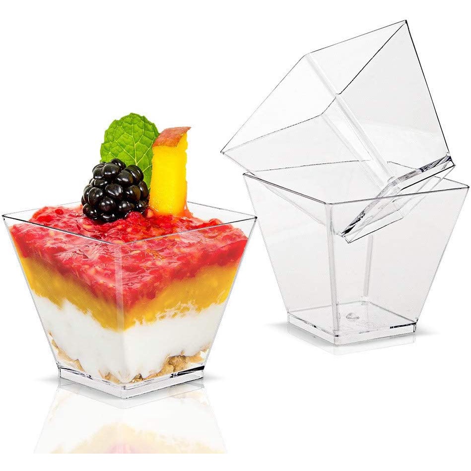 100 Pack 60ml Mousses Disposable Square Dessert Cup, 2 Floz DIY Party ...