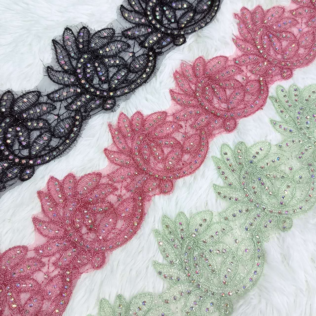 Hot Rhinestone Border Lace/ Laju Baju/ Premium Rhinestone Border Lace ...
