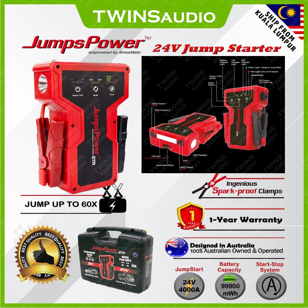 JumpsPower GTR 99900mWh (4000A) 24/12V Truck And Car Jump/Jumper Cable ...