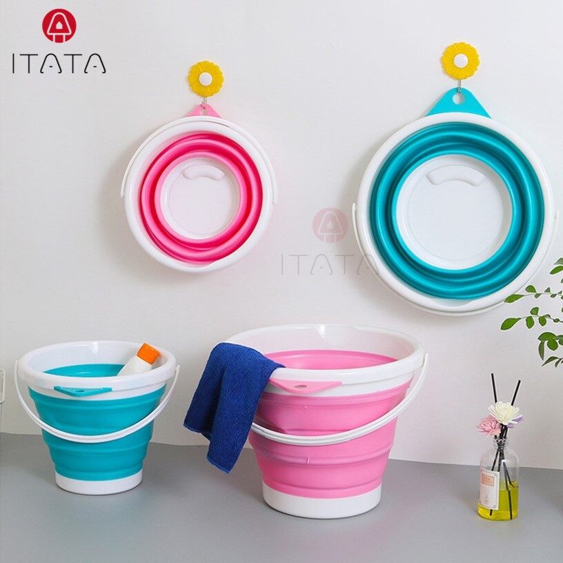 [5L - 10L] Foldable Bucket Basin Laundry Basket Silicone Wash With ...