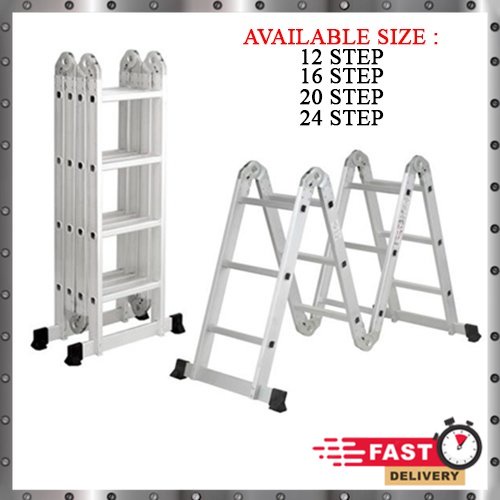 16 STEP (4.7M) / 12 STEP (3.7M) ALUMINIUM MULTIPURPOSE LADDER **READY ...