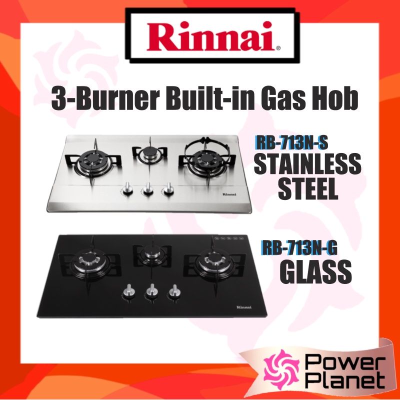 Rinnai RB-713N-G 3-Burner Built-in Gas Hob (Glass) RB713NG / 3-Burner ...