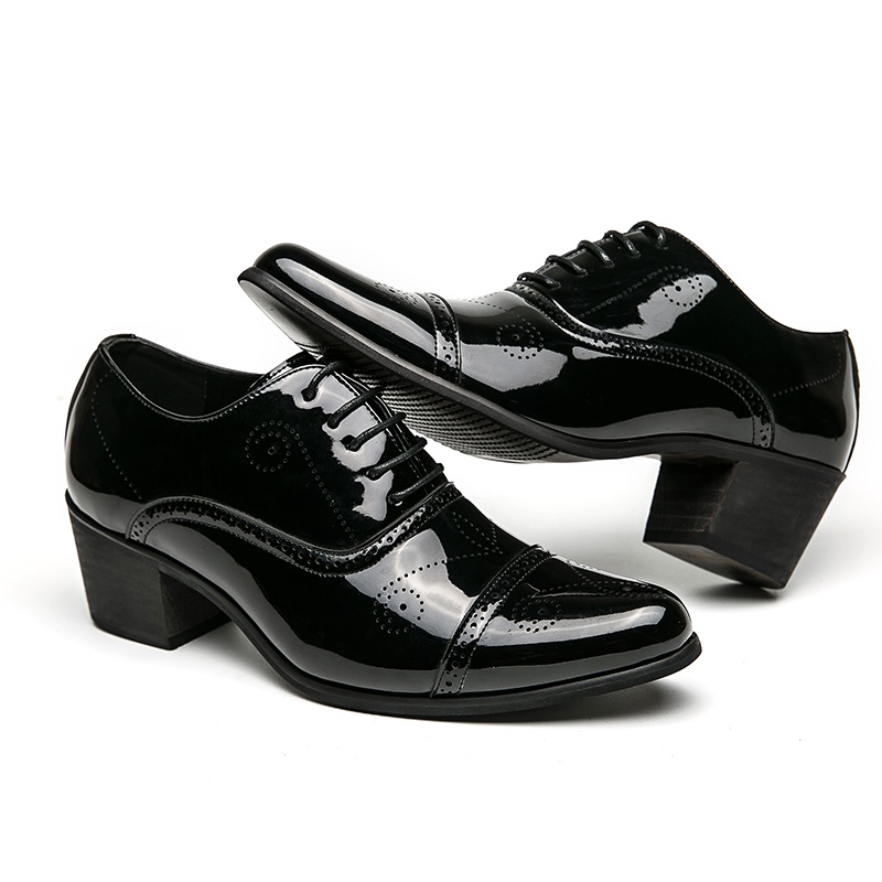 Block Men's Leather Shoes Wedge Heel Fashion Groom Wedding Thick-Soled ...