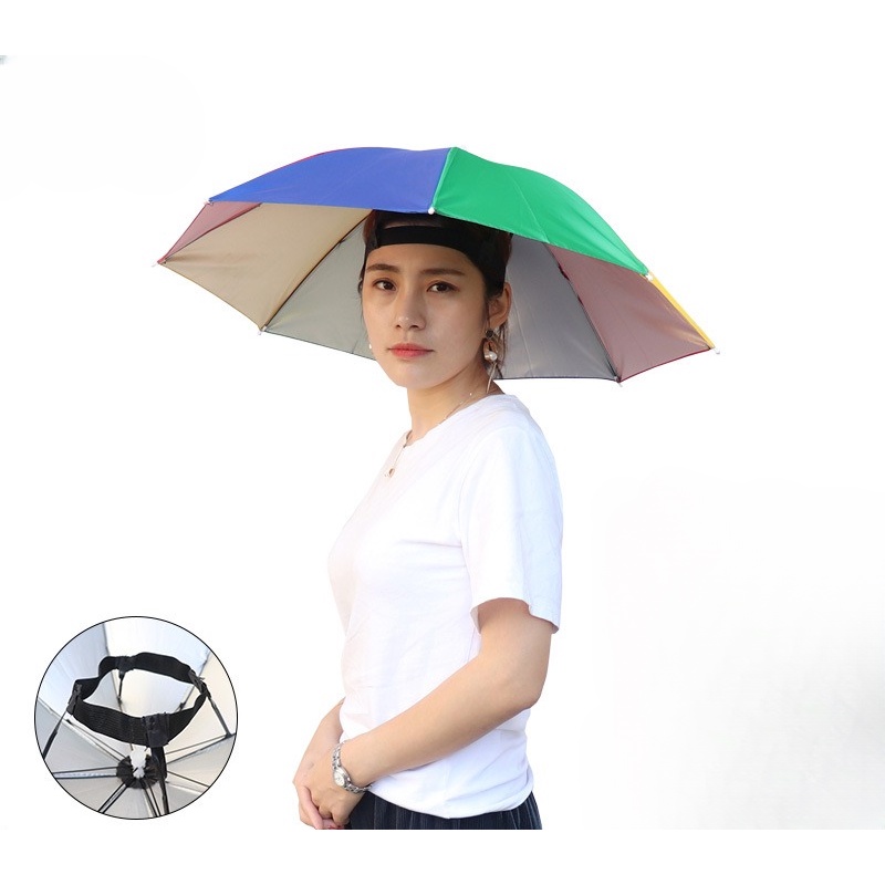 Foldable Head Umbrella Cap Shade Hat Men Women Outdoor Anti Rain ...