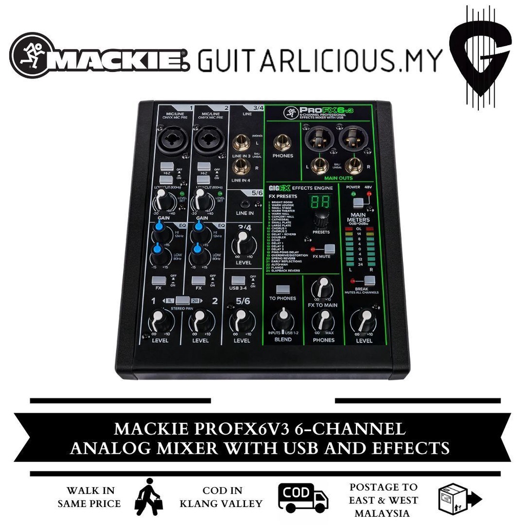 Mackie ProFX6v3 6-Channel Analog Mixer with USB and Effects ( ProFX ...