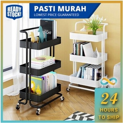 3 Tiers Trolley Storage Rack / Office Shelves Home Kitchen Rack Trolley ...