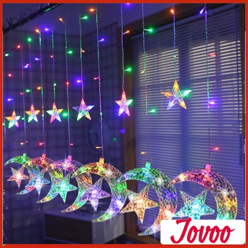 Lampu Bintang Bulan 4M 138 LED Star Moon Curtain String Lights 8 Modes ...