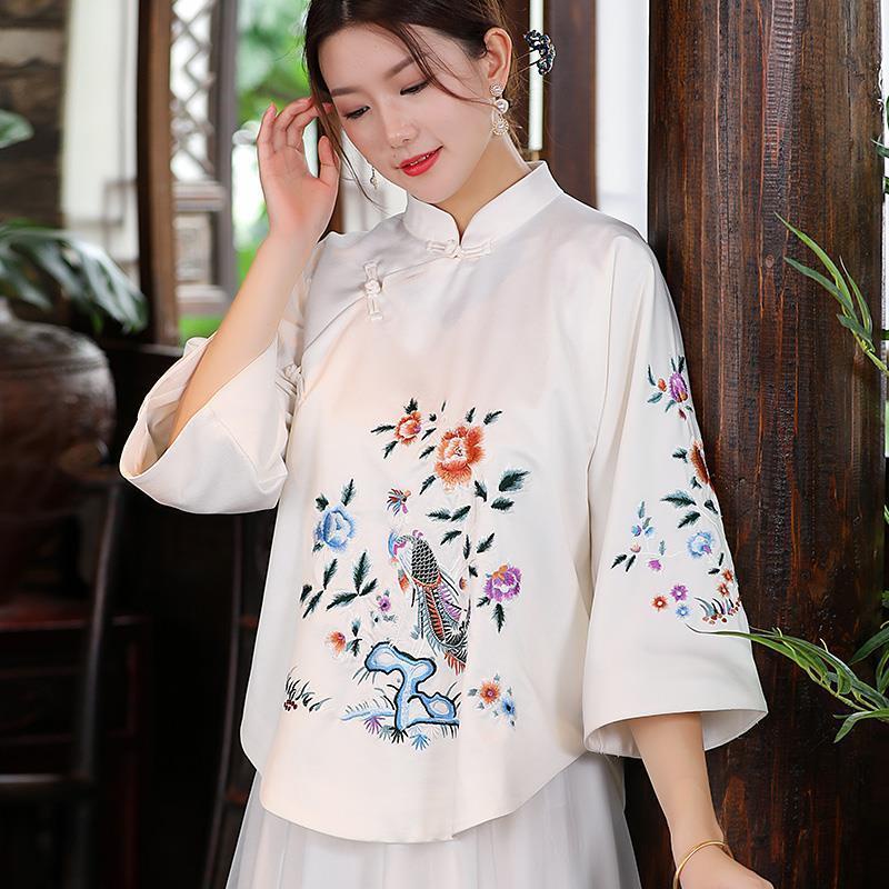 Chinese New Year Clothes Hanfu Top Blouse Qiapo Top 中国风上衣 女 旗袍上衣 汉服 ...