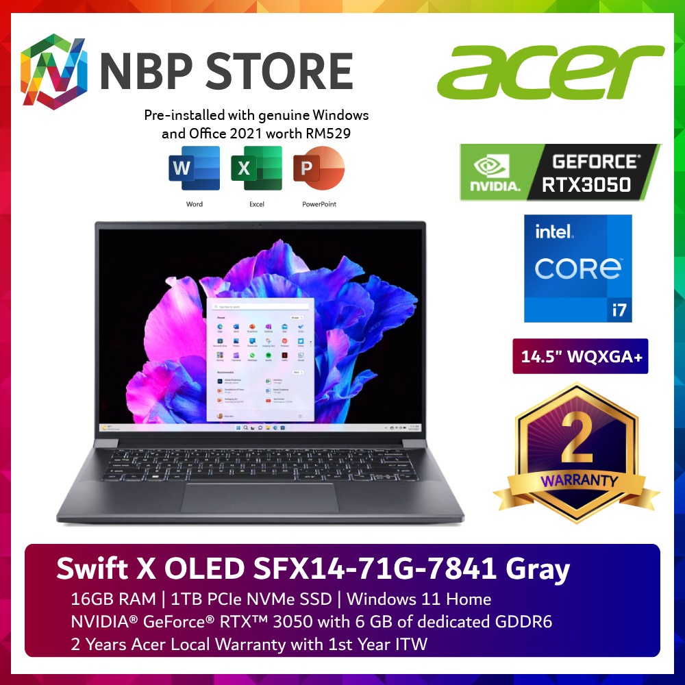 Acer Swift X SFX14-71G-7841 14.5'' WQXGA+ OLED Laptop Grey ( I7-13700H ...