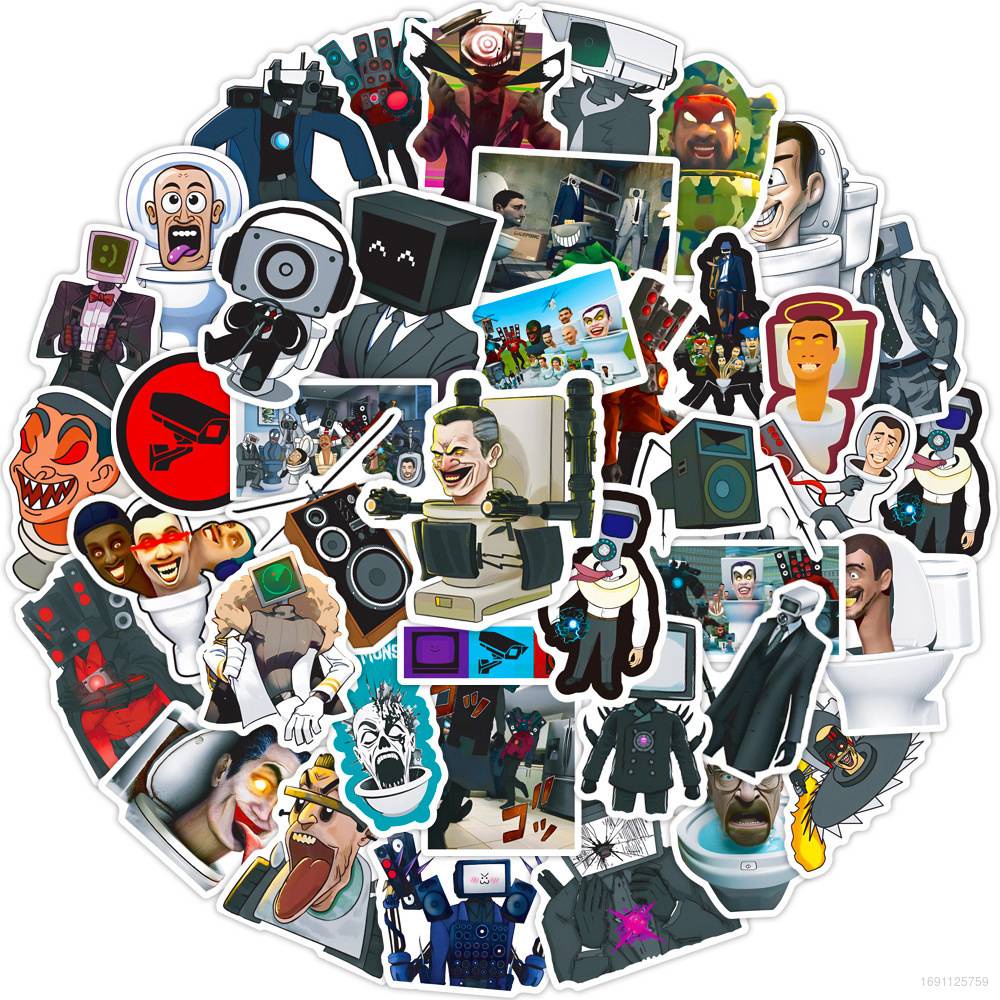 SQ2 50PCS Skibidi Toilet Sticker DIY Scrapbook TV Man Monitor Man ...