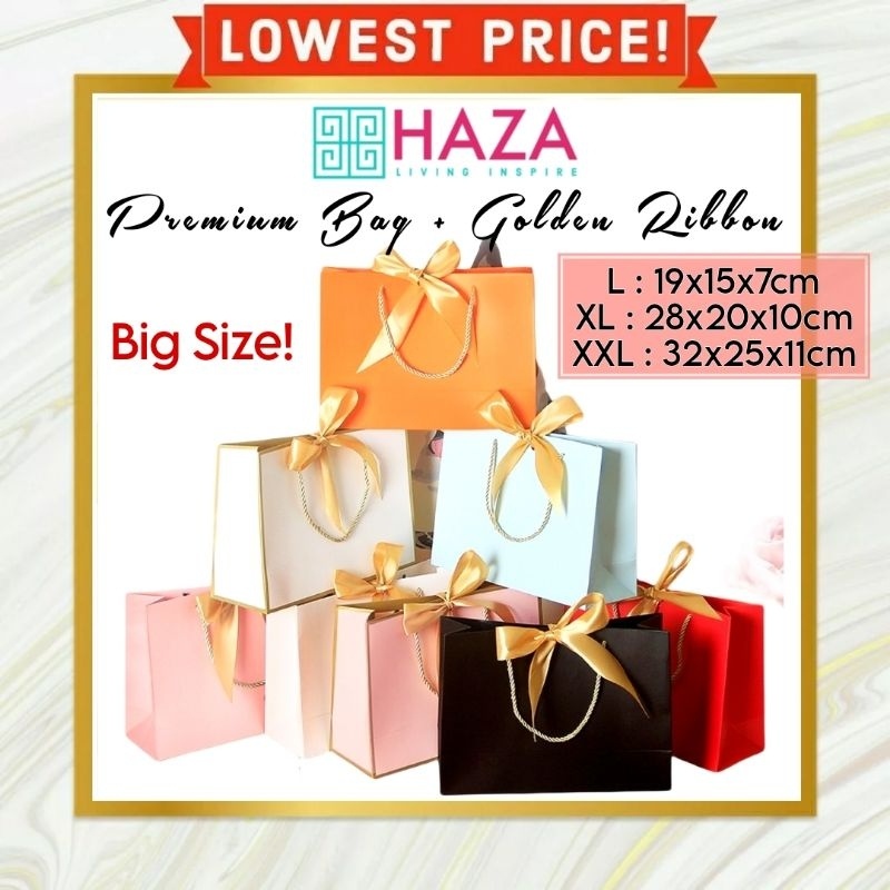 HAZA | BORONG (100 pcs) LUNA Luxury XL Ribbon Bag VIP Guest wedding ...