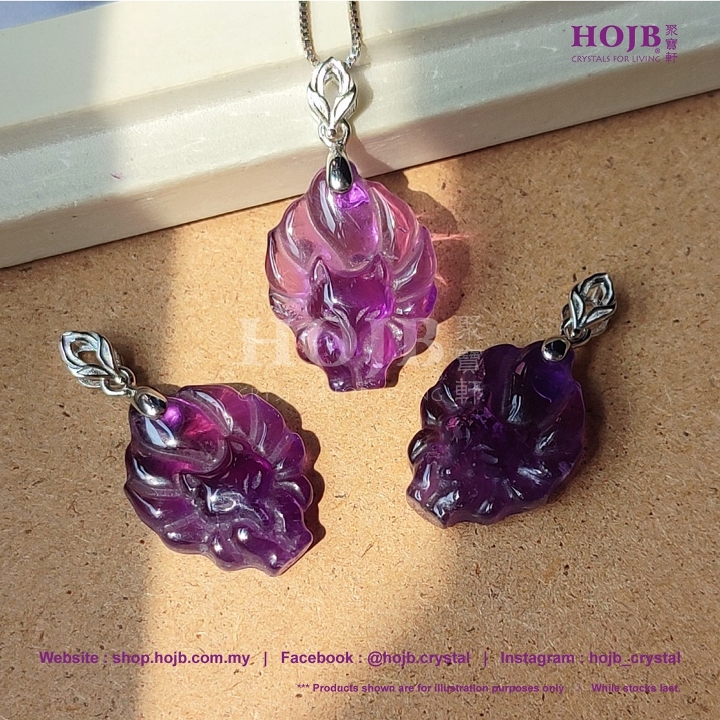 HOJB Natural Brazilian Amethyst Nine-Tails Fox S925 Pendant 16x23mm 聚寶軒 ...