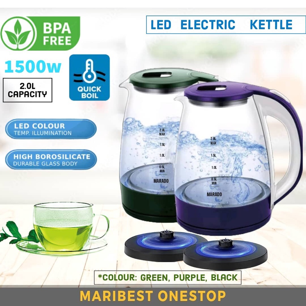 LED Blue Light Electric Kettle Glass Kettle Electric Water Tea Coffee ...