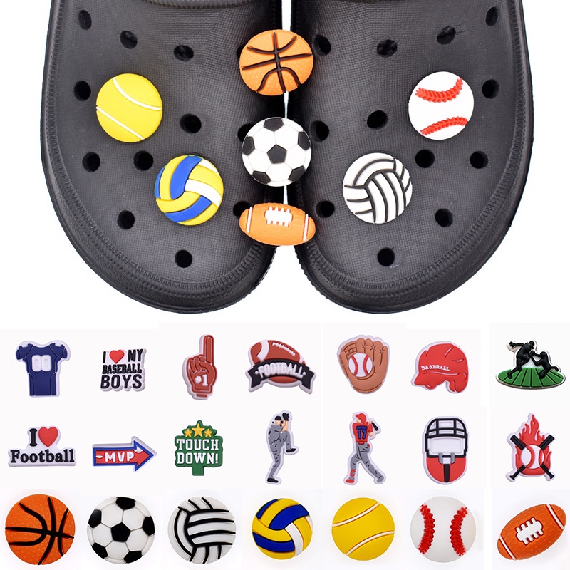 Croc Jibbit Cartoon Ball Sports Pattern Basketball Rugby DIY Decorative ...