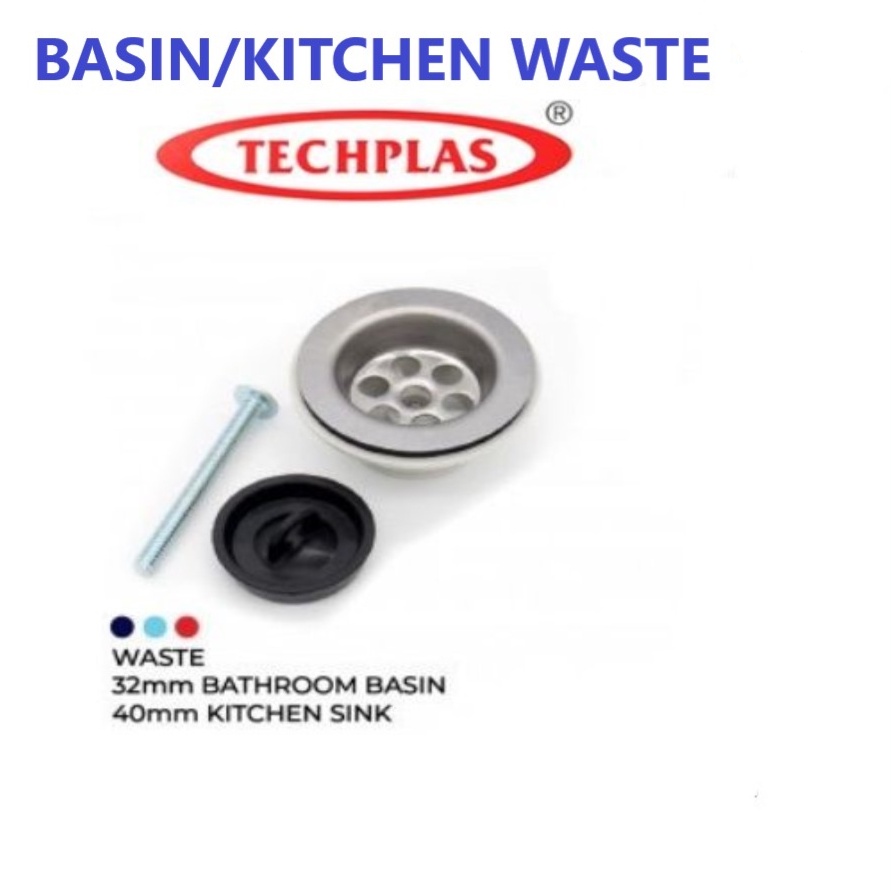 TECHPLAS Basin Waste c/w Plug & Chain (1-1/4" 32mm) (1-1/2" 40mm ...