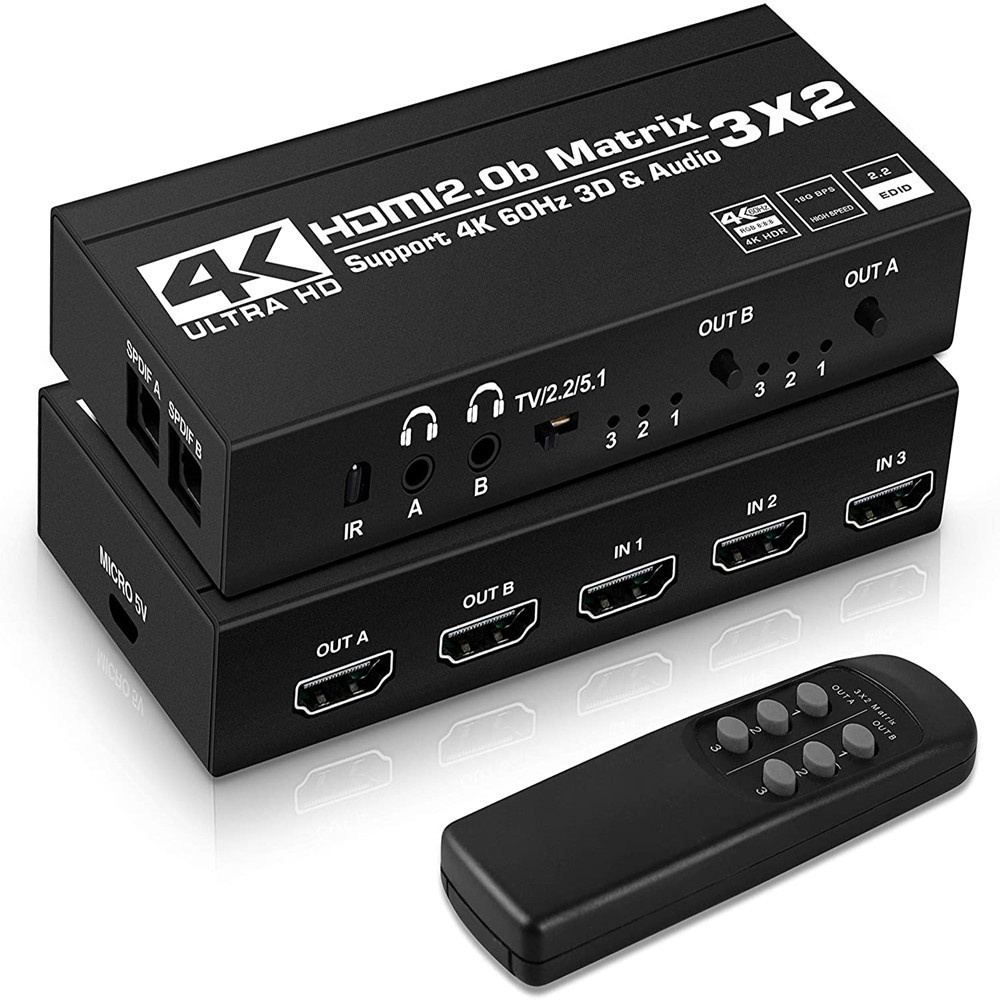 HDMI Matrix KVM Switch Splitter with SPDIF and L/R 3.5mm HDR HDMI2.0 ...