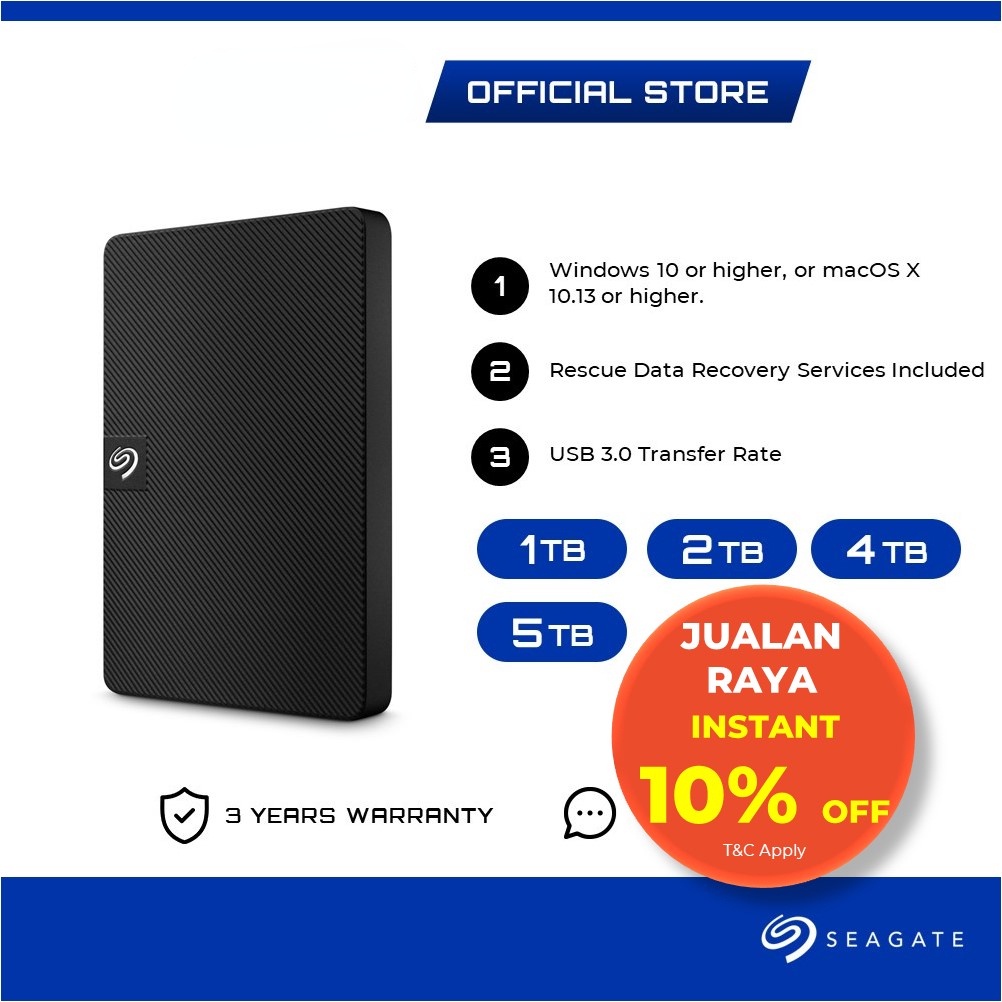 Seagate Expansion Portable External Hard Disk HDD Hard Drive (1TB/2TB ...
