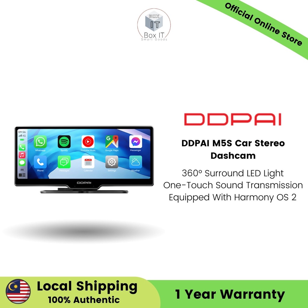DDPAI M5S Car Stereo Dashcam | 360° Surround LED Light | One-Touch ...