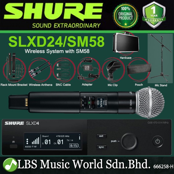 Shure SLXD24/SM58 Wireless System with SM58 Handheld Transmitter Microphone (SLXD24 SM58 ...
