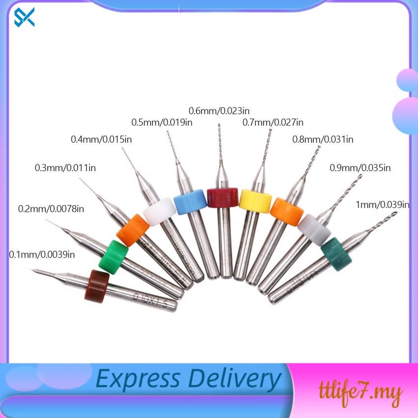 10pcs/set 0.1mm to 1.0mm PCB Mini Drill Bits Tungsten Carbide for PCB ...