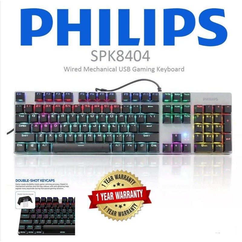 Philips SPK8404 Mechanical Gaming Keyboard USB Wired with RGB Lighting ...