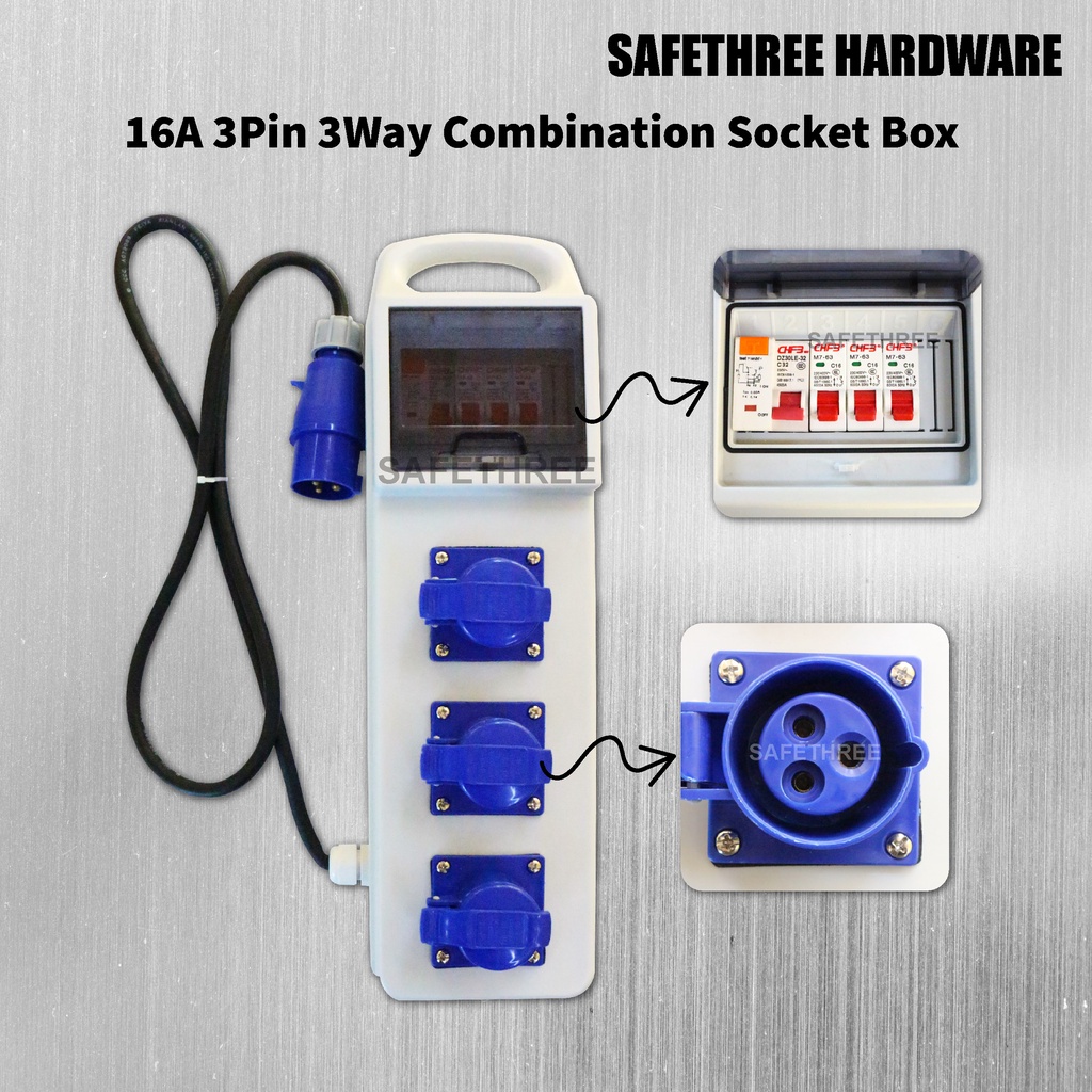 16A 3Pin 3Way IP66 Portable Industrial Plug & Socket Combination Box ... 16A 3Pin 3Way IP66 Portable Industrial Plug & Socket Combination Box ...